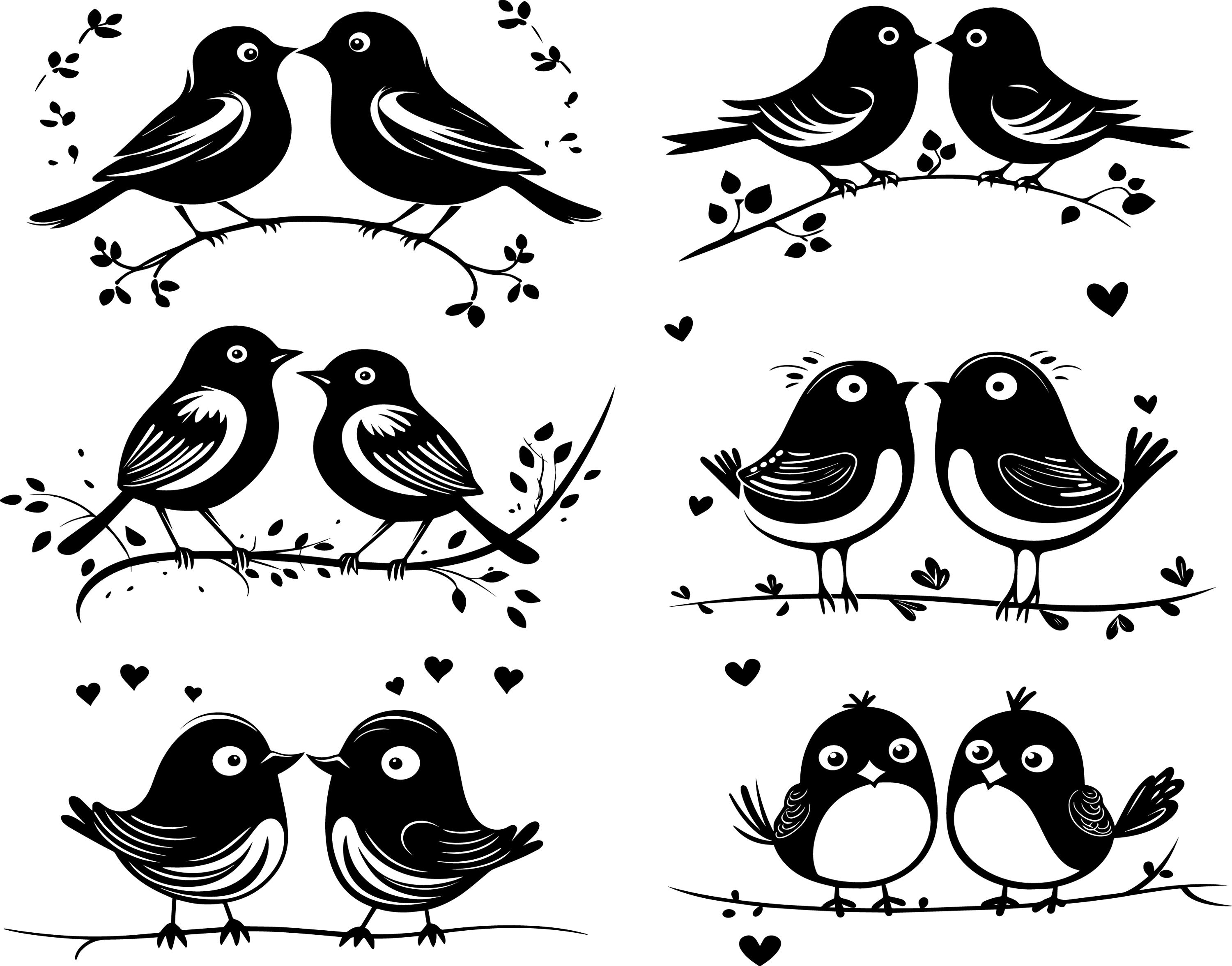Lovebirds Svg, Cute Love Birds Svg, Birds on Branch Svg, Birds Clipart ...
