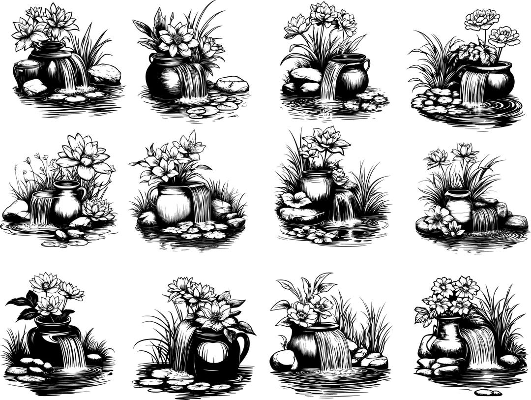 Summer Pond Svg, Water Lilly Svg, Pond in Garden Svg, Waterfall Svg ...