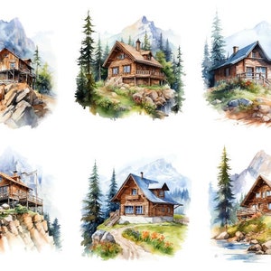 Watercolor Cabin in the Woods Png, Log Cabin Bundle Clipart, Cabin ...