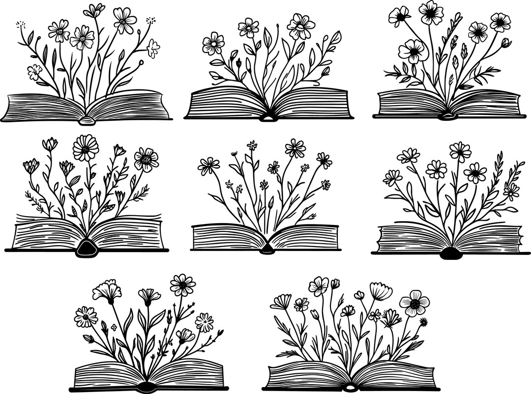 Open Book With Flowers Svg, Floral Book Svg, Book Svg Bundle ...