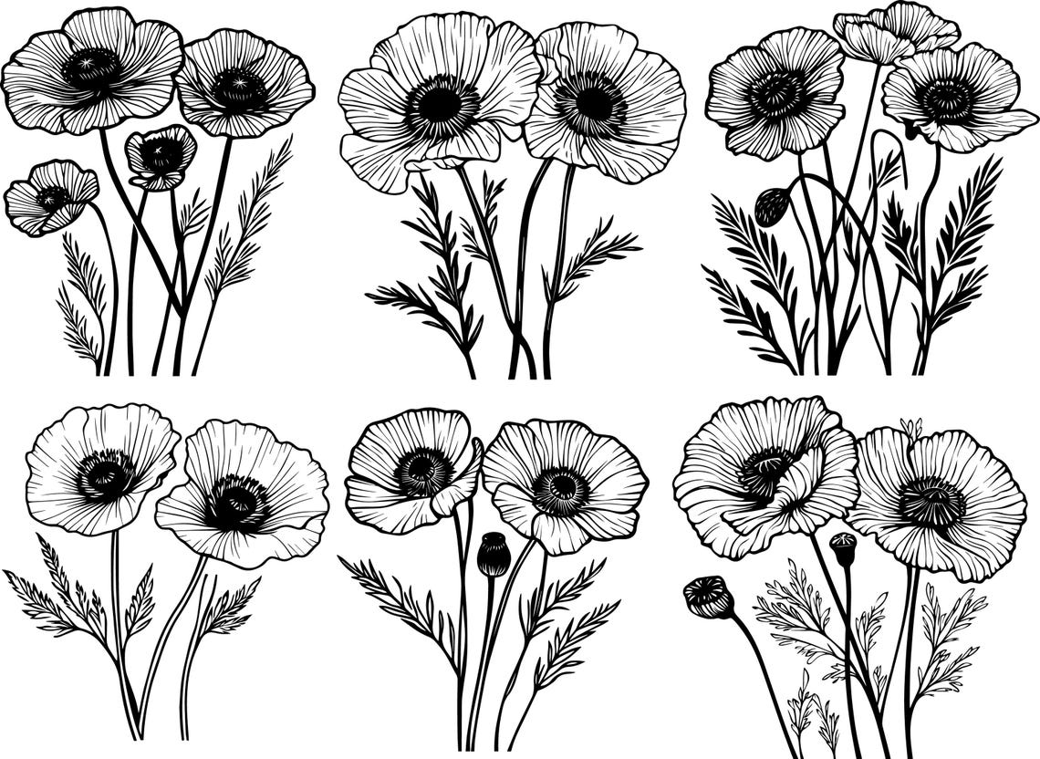 Poppy Svg Bundle, Poppy Flowers Svg, Poopy Clipart, Poppy Cut Files for ...