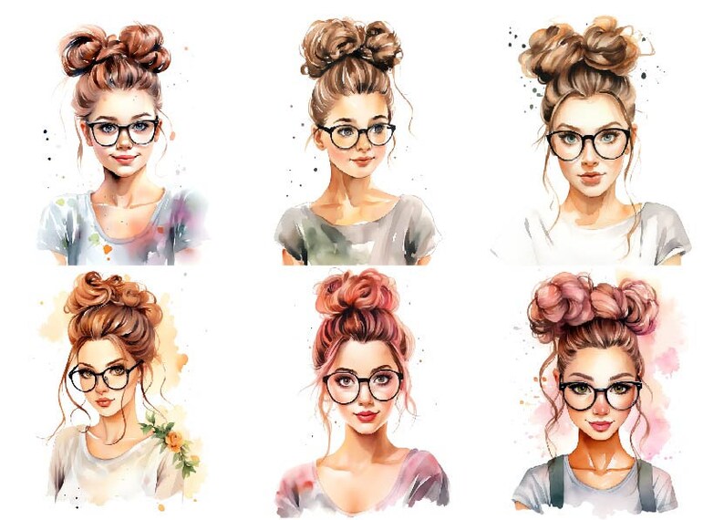 Watercolor Girl With Bun Clipart, Watercolor Girl Png, Girl With Bun ...