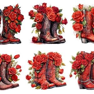 Watercolor Cowboy Boots With Roses, Cowboy Boots Clipart, Cowgirl Boots ...