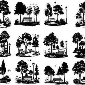 Abstract Park Svg, Park at Night Svg, Bench in Park Svg, Nature Park ...