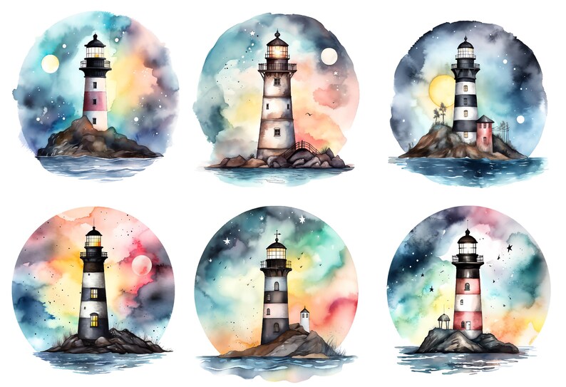 Watercolor Lighthouse Png, Watercolor Beach Clipart, Nautical Clipart ...