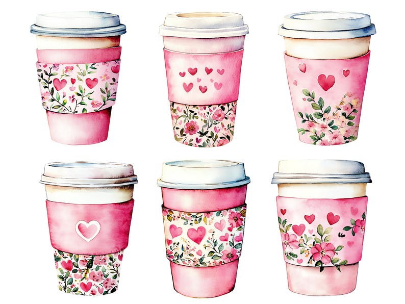 Watercolor Valentines Clipart, Watercolor Coffee Clipart, Cute Coffee ...