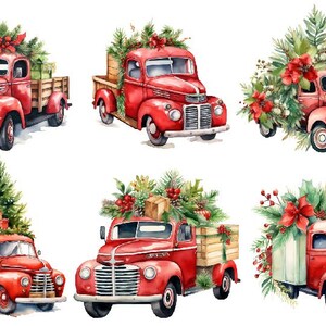 Watercolor Christmas Truck Png, Red Truck Clipart, Vintage Truck Png ...