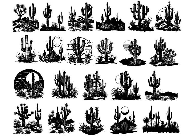 Cactus Bundle Svg, Cactus Scene Svg, Desert Landscape Svg, Cactus ...