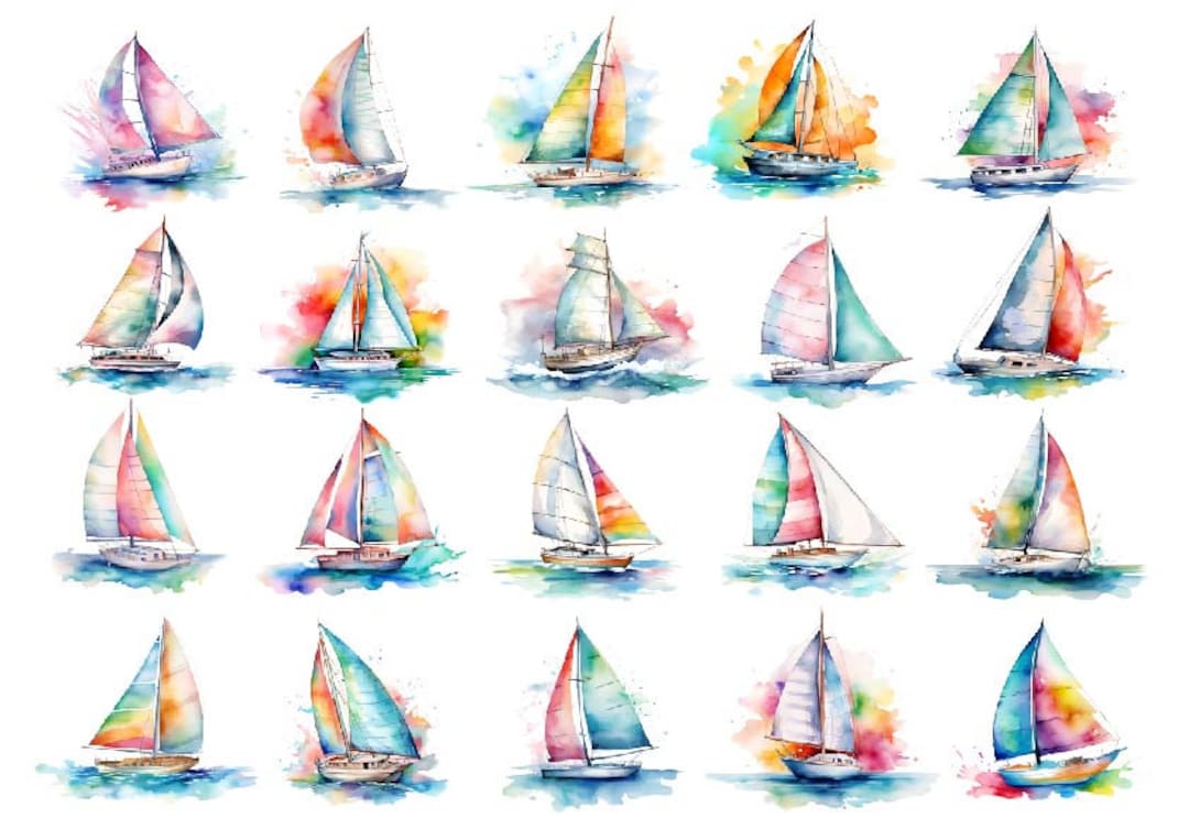 WATERCOLOR SAILING CLIPART, Sail Boat Png, Watercolor Sail Boat Png ...