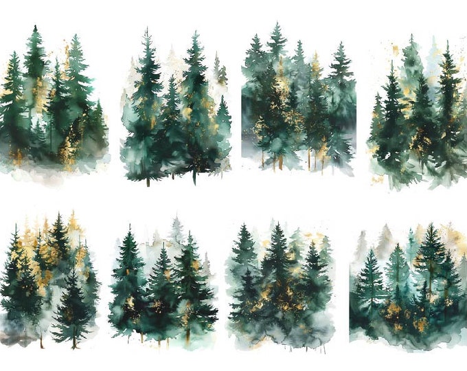 Watercolor Pine Tree Clipart | 21 PNG Individual Images on Transparent ...
