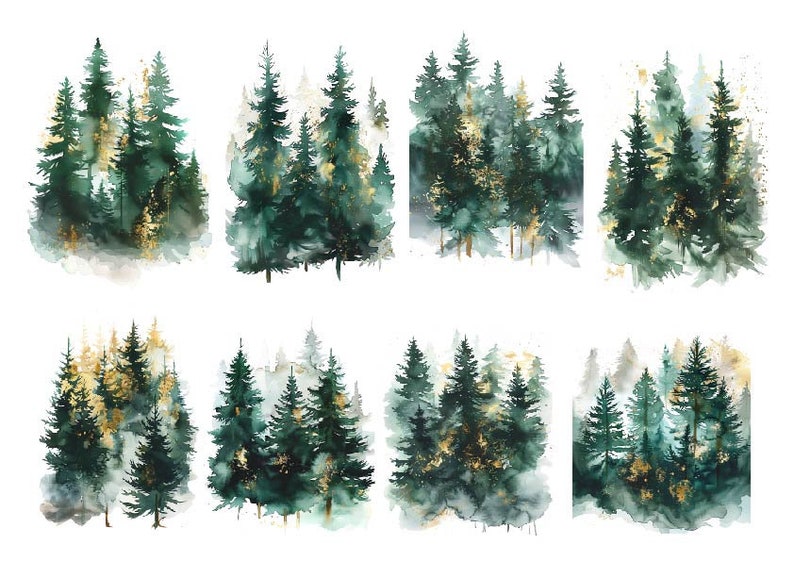 Watercolor Pine Forest, Watercolor Forest Landscapes, Forest Tree ...