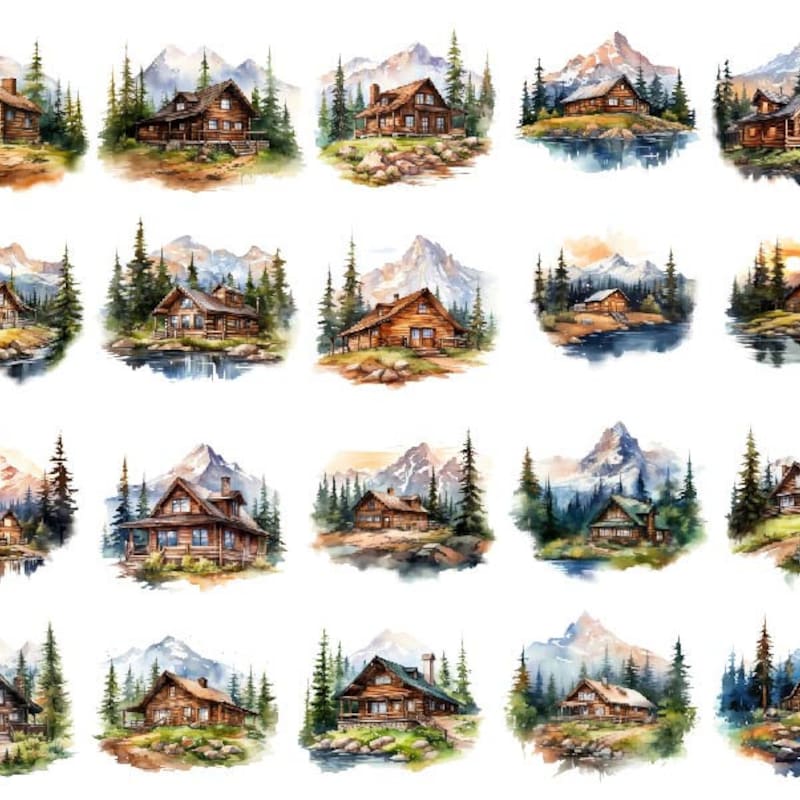 Watercolor Cabins - Etsy