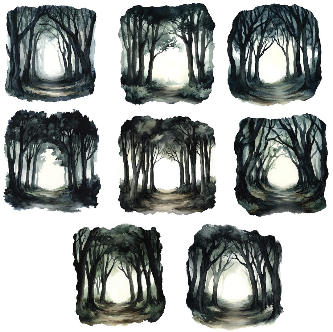 Watercolor Dark Forest Clipart, Mysterious Forest Clipart, Tree Forest ...