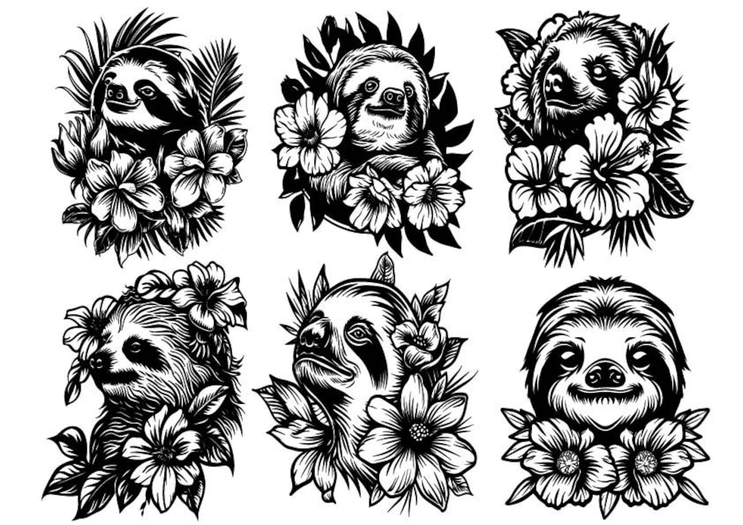 Sloth Svg, Sloth Clipart, Sloth Cut Files for Cricut, Floral Sloth Svg ...
