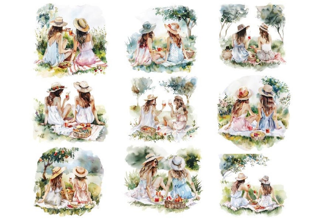 Watercolor Summer Png, Watercolor Girls in Garden Clipart, Flowers ...