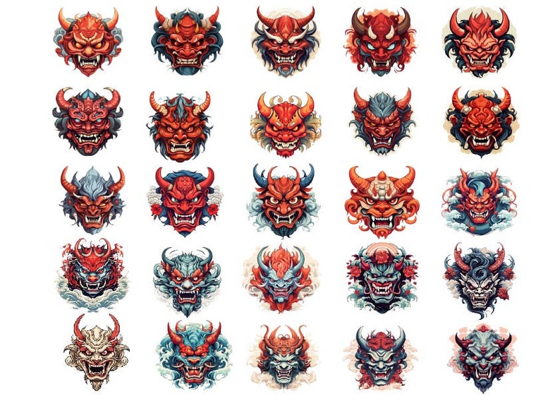 Watercolor Japanese Oni Mask Clipart, Japanese Tattoo Oni Mask Png, Oni ...
