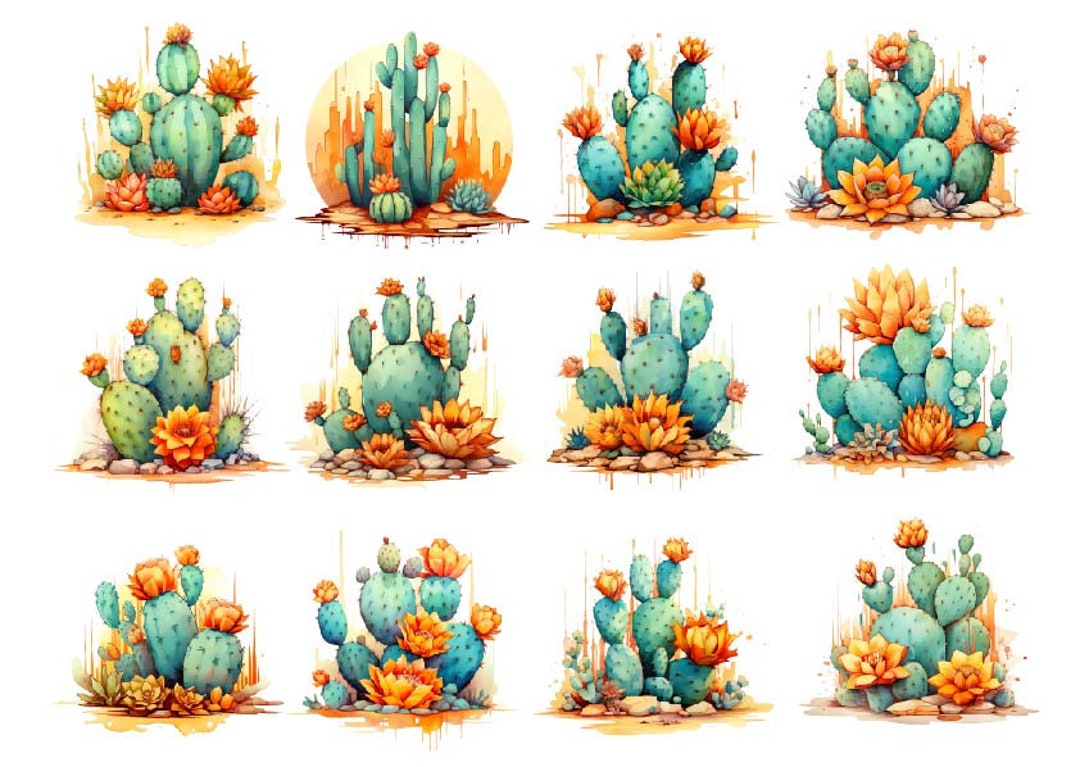 Watercolor Desert Cactus Clipart, Watercolor Cactus Png, Cacti ...