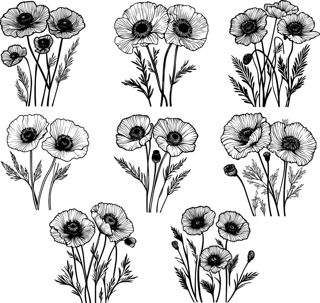 Poppy Svg Bundle, Poppy Flowers Svg, Poopy Clipart, Poppy Cut Files for ...