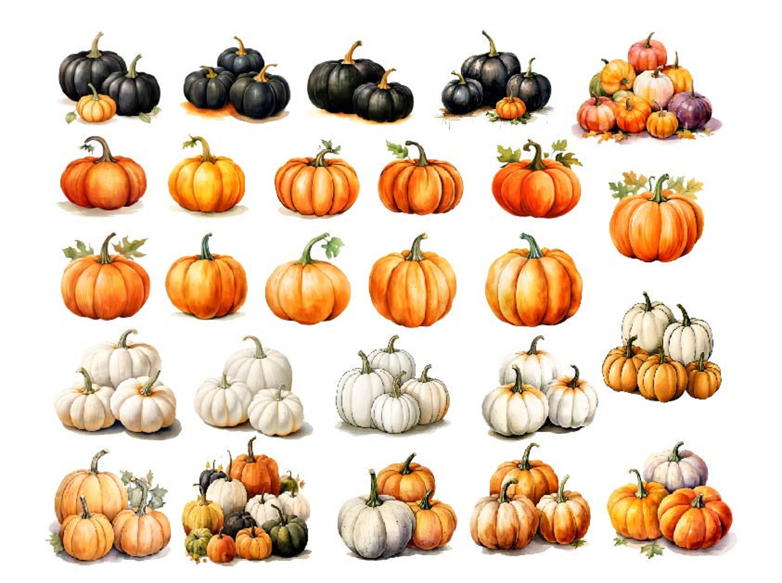 Watercolor Pumpkin Clipart, Watercolor Fall Clipart, Watercolor Pumpkin ...