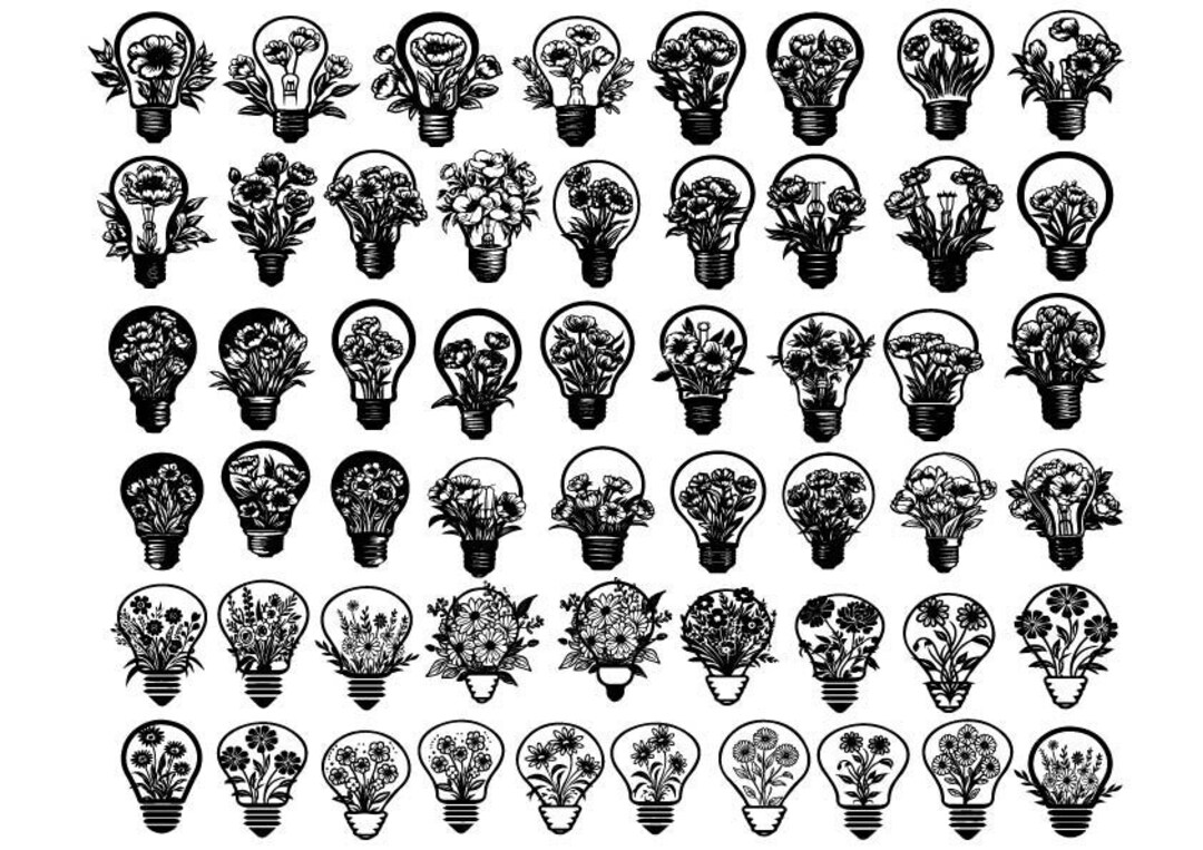 Floral Lightbulb SVG, Flowers SVG, Floral Lightbulb Bundle Svg, Floral ...