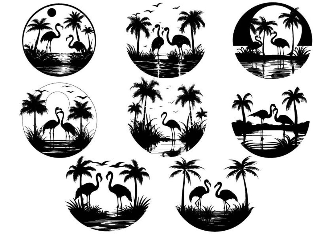 Flamingo Svg, Beach Scene Svg, Flamingo Clipart, Flamingo Cut Files for ...