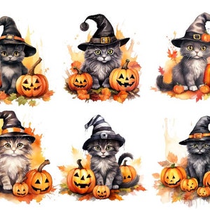 Halloween Cat Clipart, Watercolor Halloween Cat, Watercolor Kitten ...