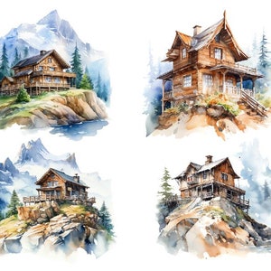 Watercolor Cabin in the Woods Png, Log Cabin Bundle Clipart, Cabin ...