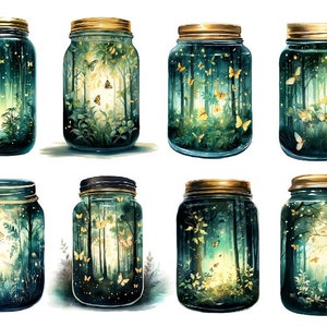 Fantasy Firefly Jars Watercolor Clipart, Watercolor Magical Jar, Cute ...