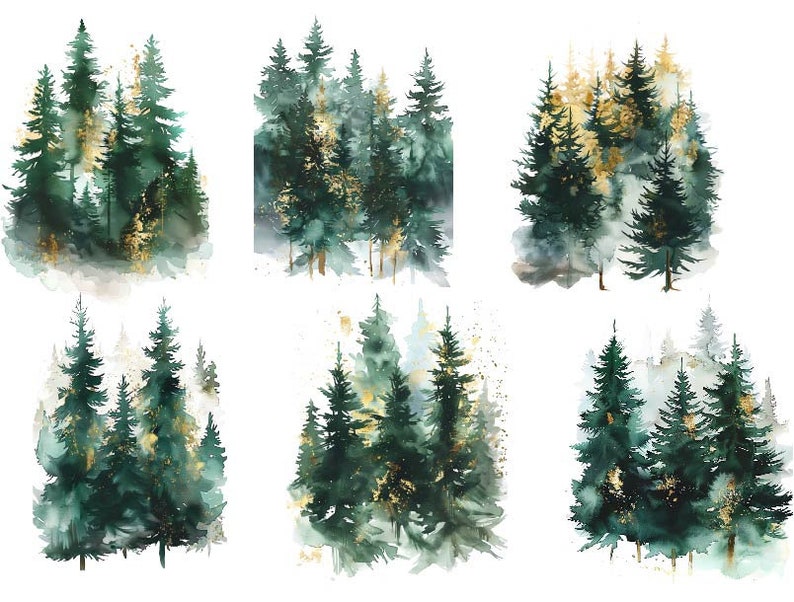 Watercolor Pine Forest, Watercolor Forest Landscapes, Forest Tree ...