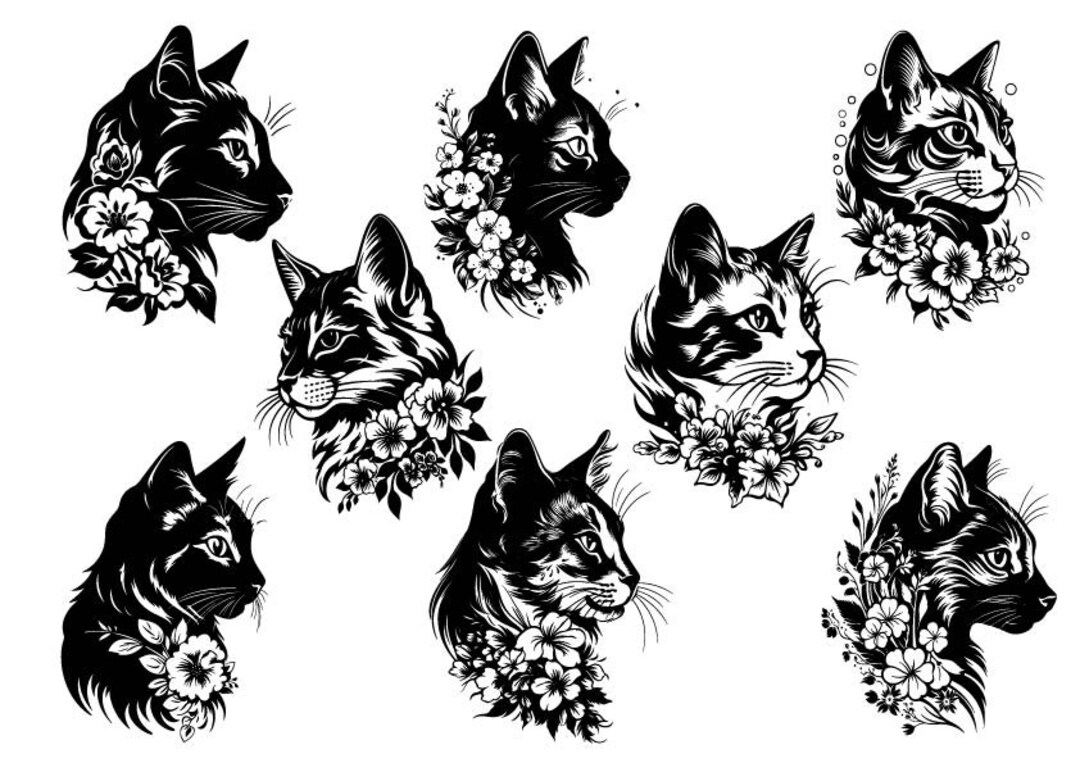 Floral Cat Svg, Cat Clipart, Cat Cut Files for Cricut, Cat Face Svg ...
