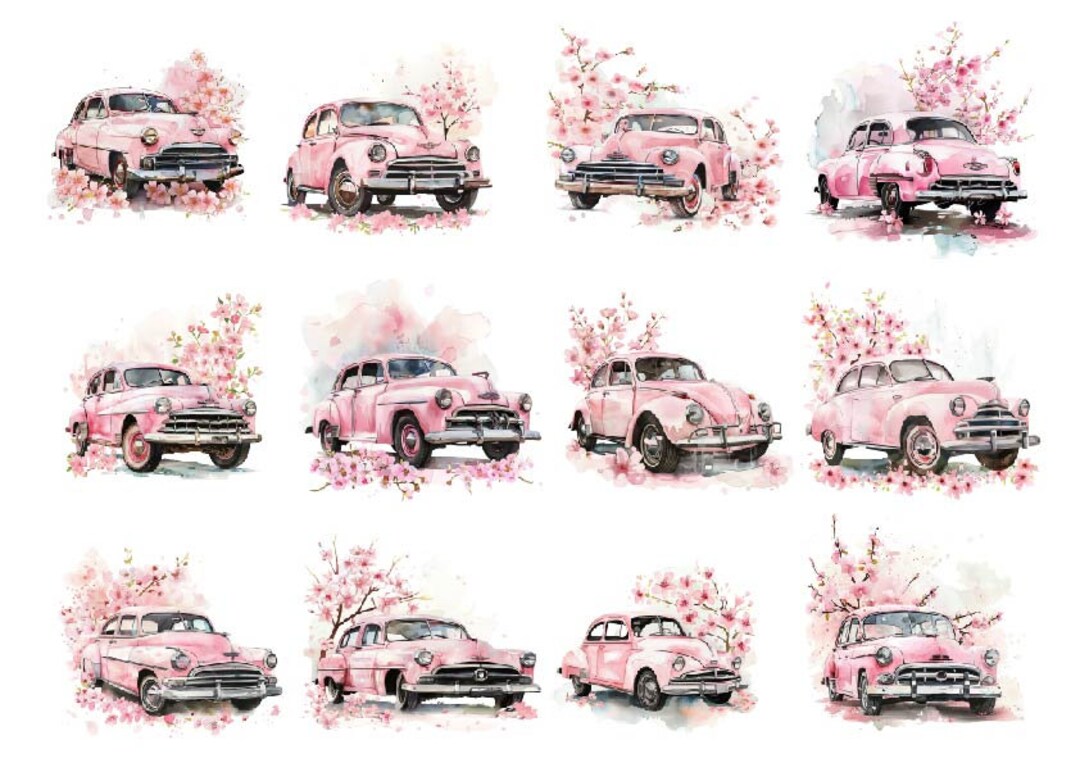 Watercolor Cute Cars Clipart, Watercolor Classic Cars Png, Vintage ...