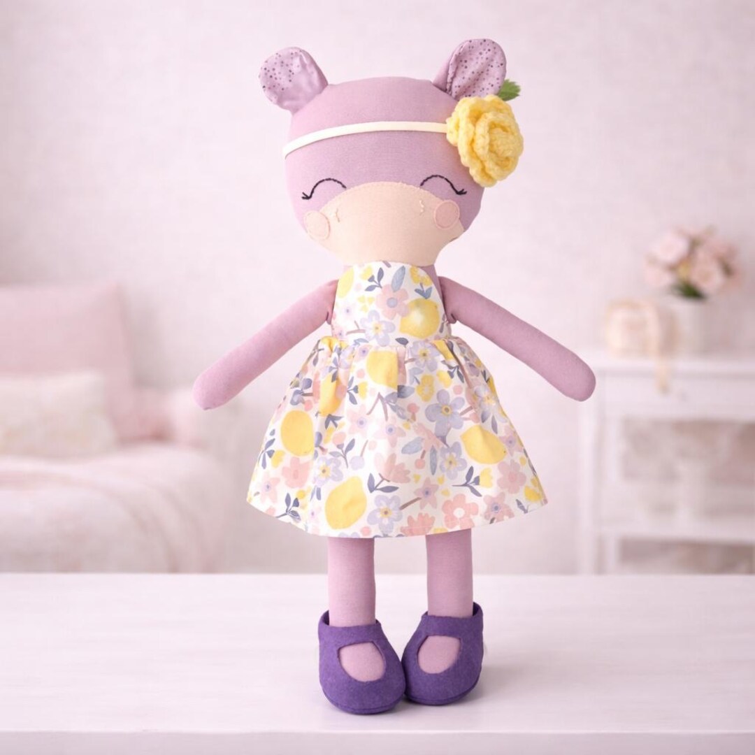 Handmade Hippo Rag Doll: Purple Linen Dress-up Plushie - Etsy