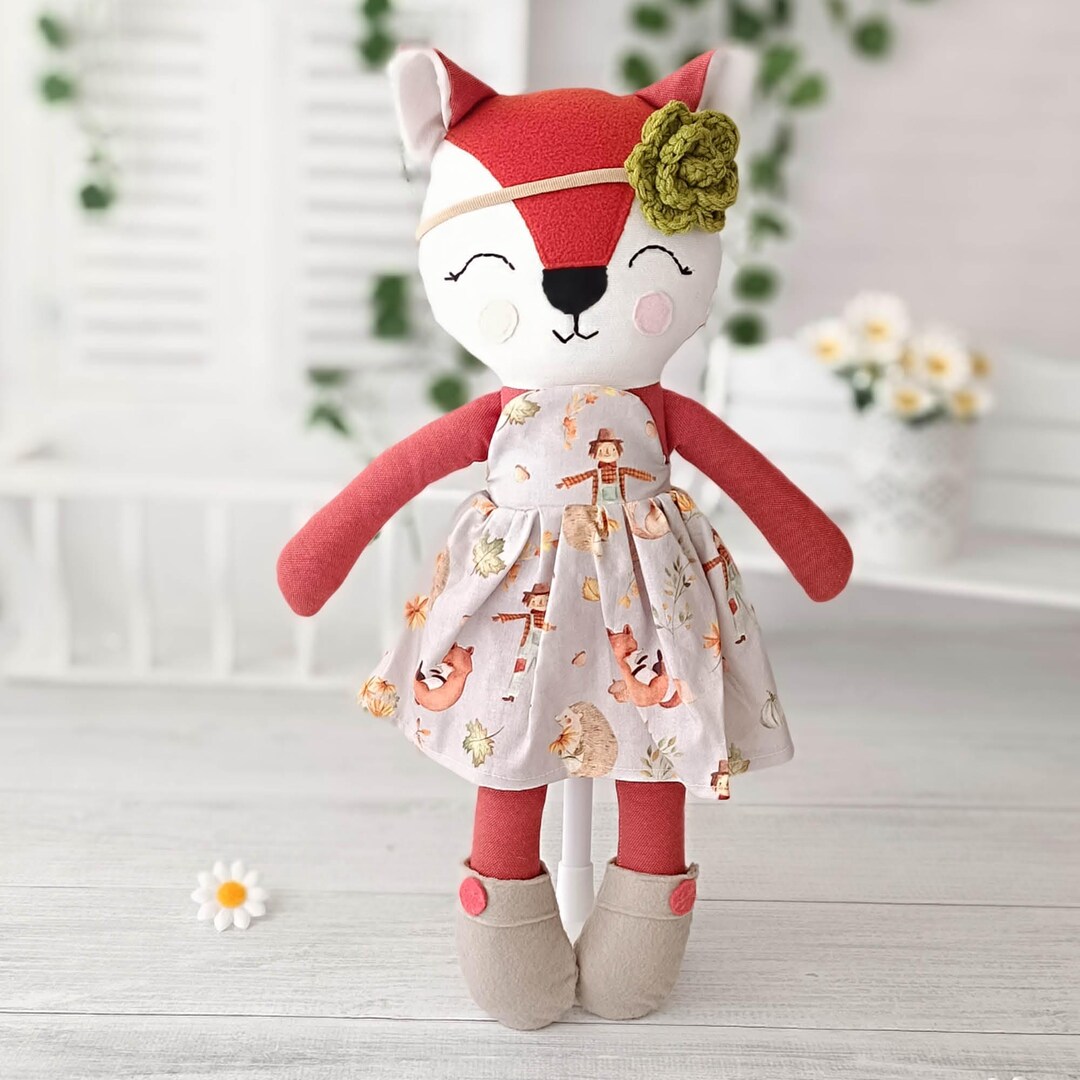 Handmade Fox Doll in Cute Dress , Great One of a Kind Little Girl Gift ...