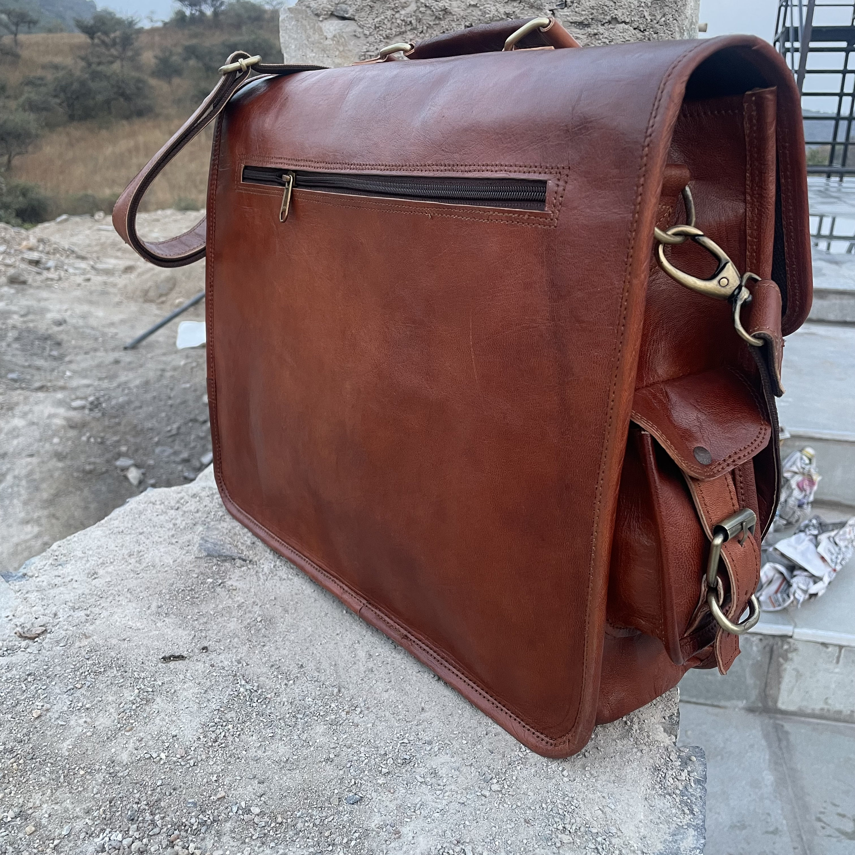 Handmade Leather Messenger Bag: Personalized Crossbody Laptop Briefcase ...