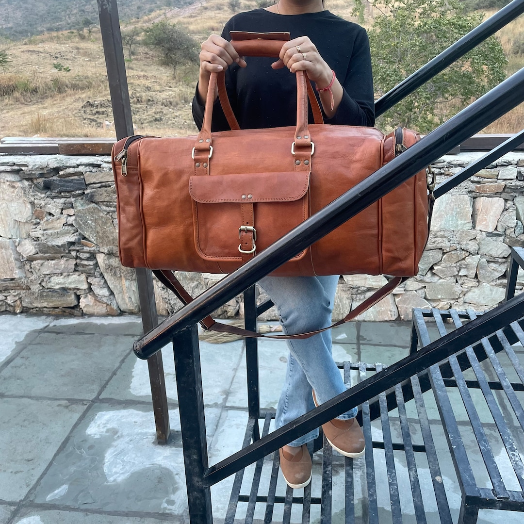 Handmade Leather Duffel Bag: Personalized Weekender Travel Bag - Etsy