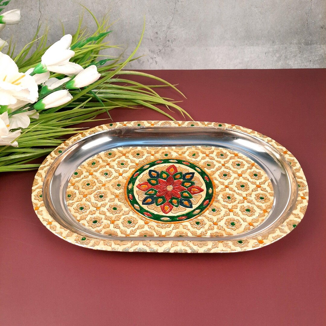 Steel Tray | Serving Trays for Tea, Coffee & Snacks - for Home, Dining ...