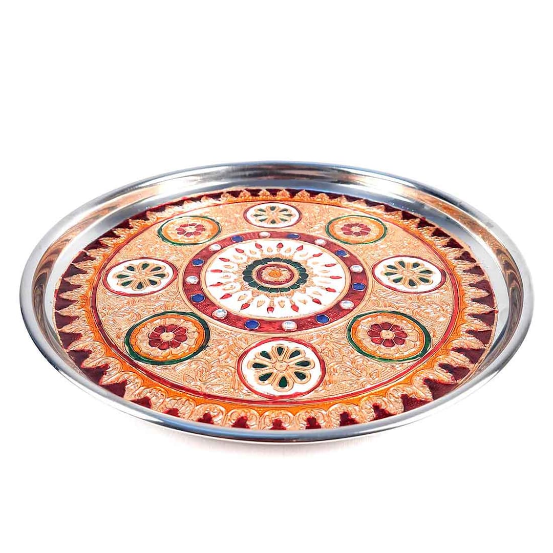 Pooja Plate | Aarti Thali - Flower Design - for Ganesh Pooja, Diwali ...