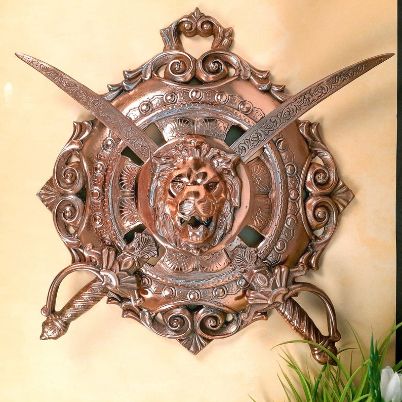 Vintage Sword & Shield Wall Hanging Set Dhal Talwar Wall Mount Lion ...