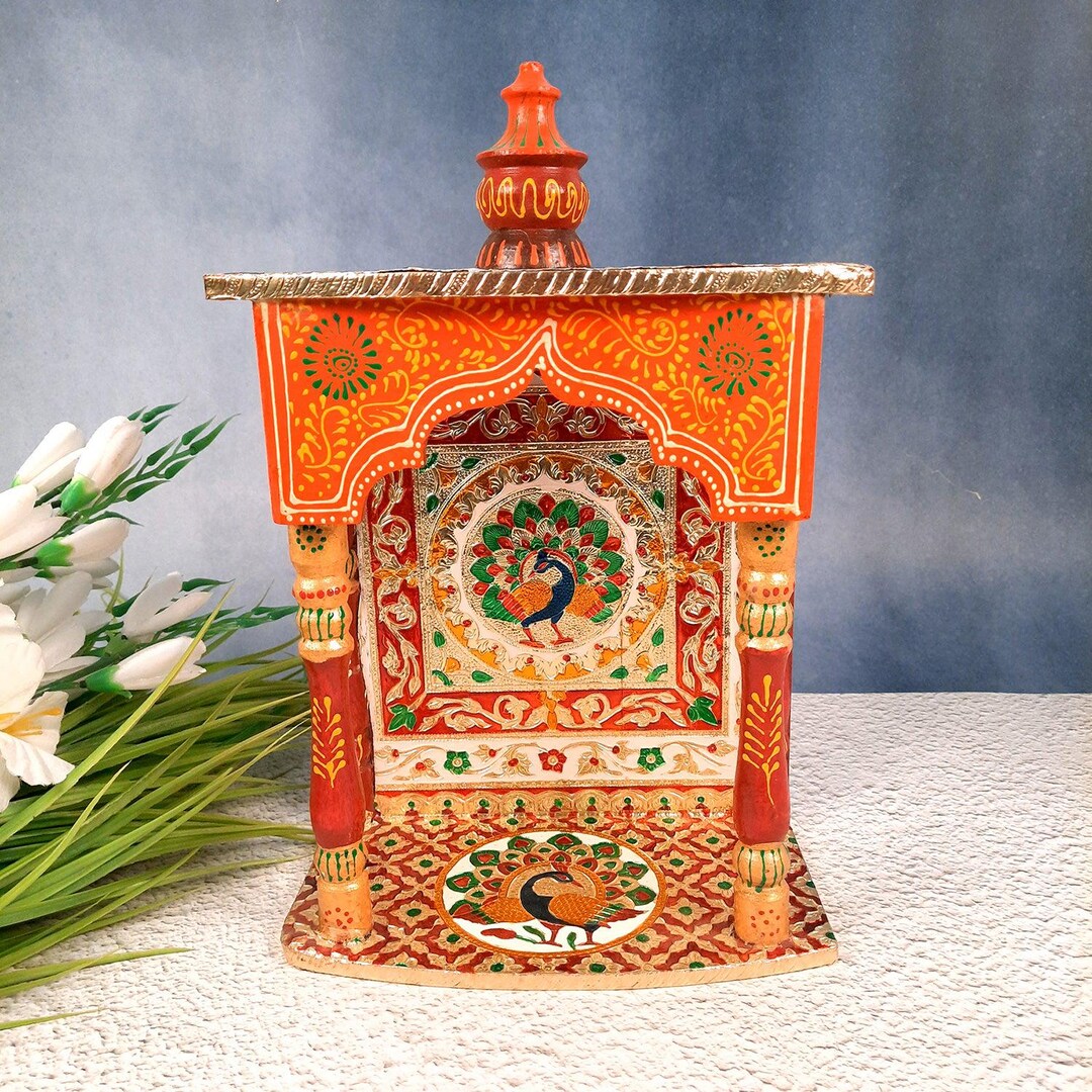 Wooden Wall Mounted Home Temple Pooja Mandir Hanging Puja Stand / Unit ...