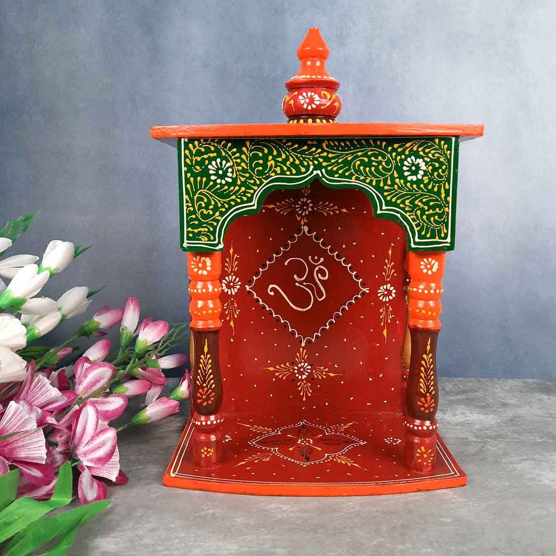Wooden Wall Mounted Home Temple Pooja Mandir Hanging Puja Stand / Unit ...
