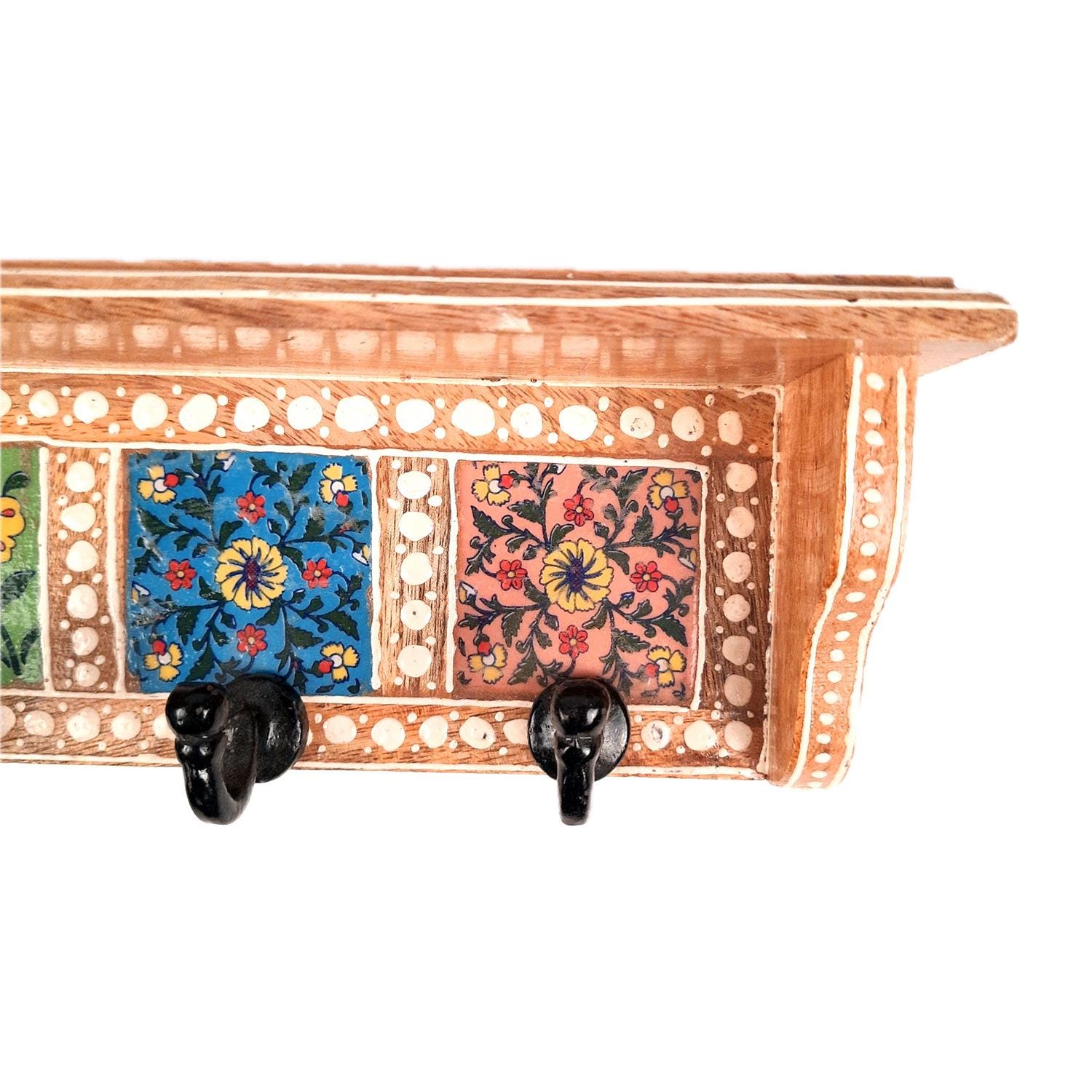 Wooden Shelf With Key Hooks Wall Hanging | Floating Shelf With Key ...