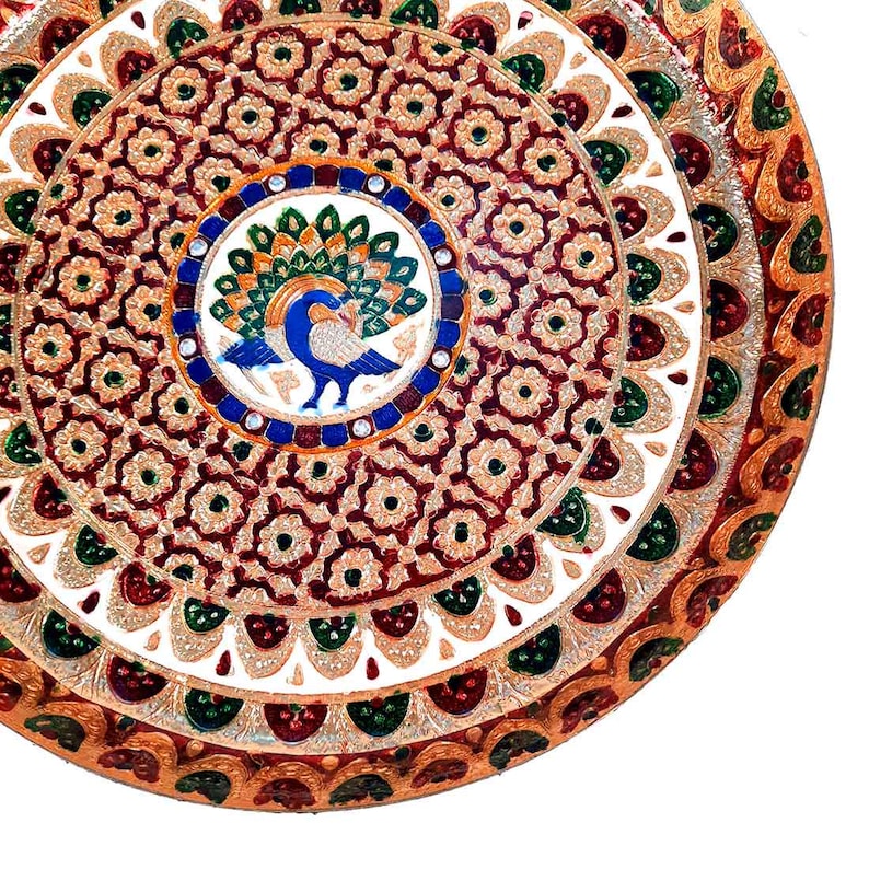 Meenakari Pooja Plate | Aarti Thali Steel - for Pooja, Diwali, Weddings ...