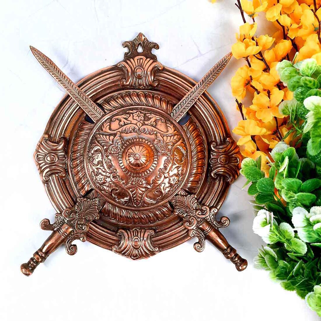 Samurai Sword & Shield Set | Antique Dhal Talwar Wall Mount Hangings ...
