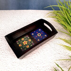 Serving Tray With Ceramic Tiles | Tea Snacks Serving Platter Wooden ...