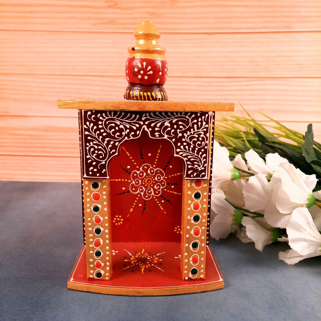Wooden Wall Mounted Home Temple Pooja Mandir Hanging Puja Stand / Unit ...