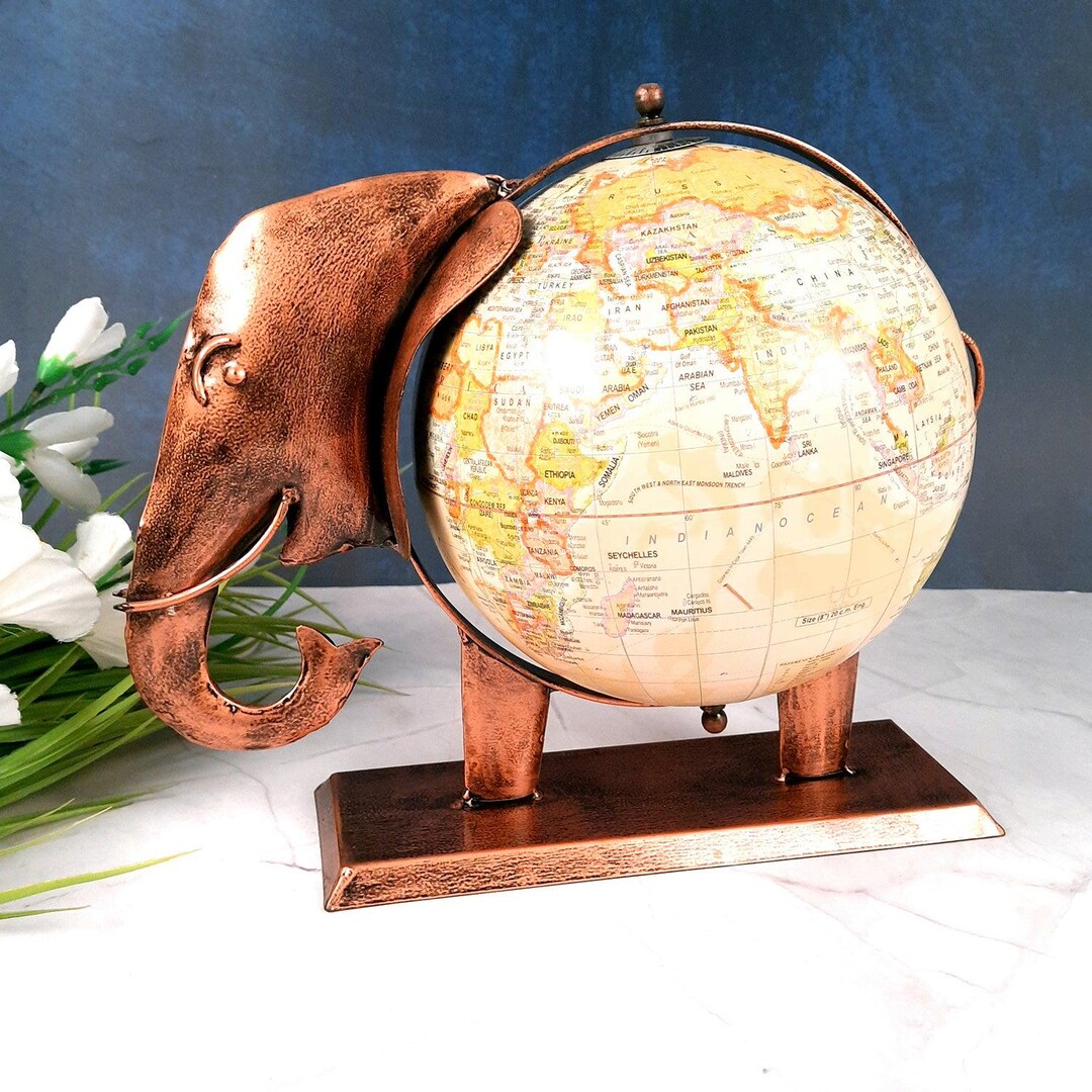 Elephant With Globe Showpiece Figurines Antique Showpiece for Home, Vastu, Good Luck, Table ...