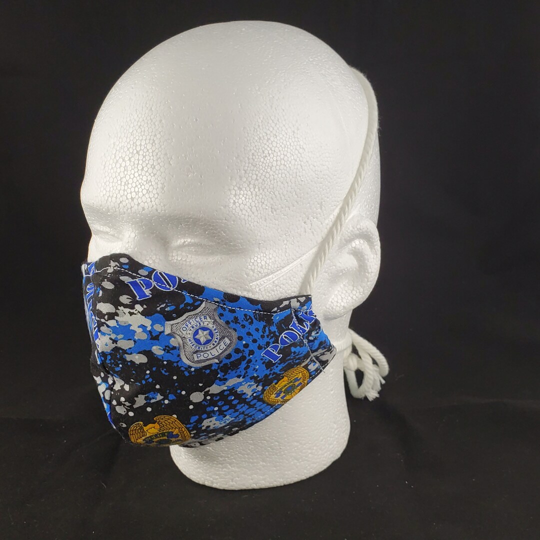 Police Department Cops Print Mask With Nose Wire and Drawstring or ...
