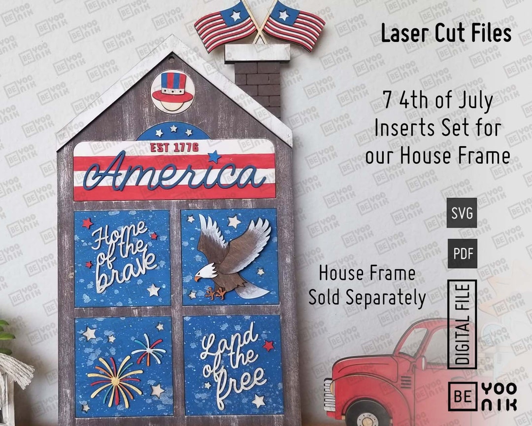 4th of July, America Themed Interchangeable Inserts Set - Laser Cut ...