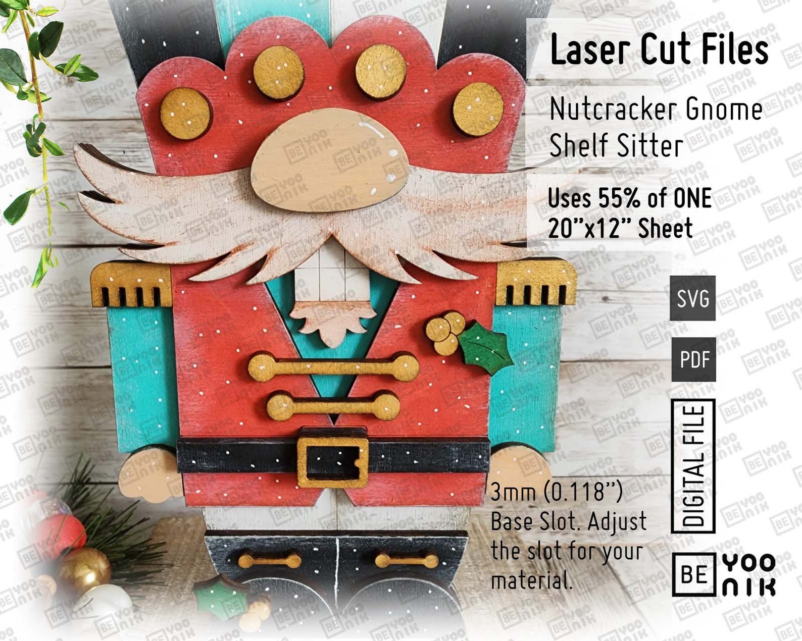 Digital Nutcracker With Mistletoes Standing Shelf Table Sitter Laser ...