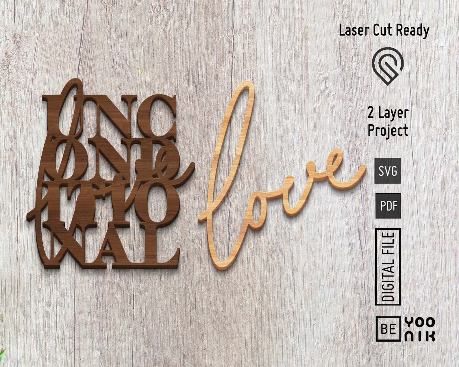 Unconditional Love Typography Sign SVG and PDF Laser Ready - Etsy